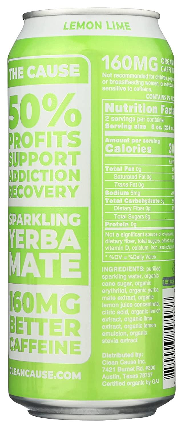 Clean Cause Yerba Mate Engergy Drink, Lemon Lime, 16 oz