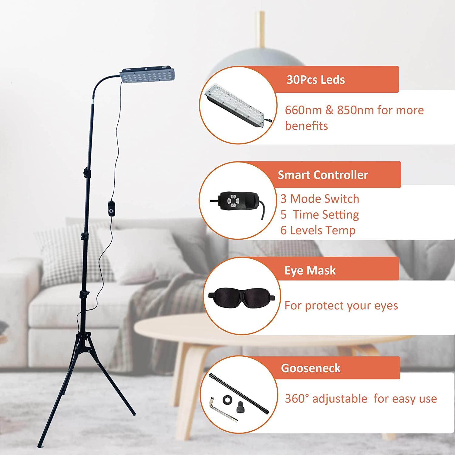 Infrared Red Light Therapy Lamp with Height Adjustable Stand - 660nm ...