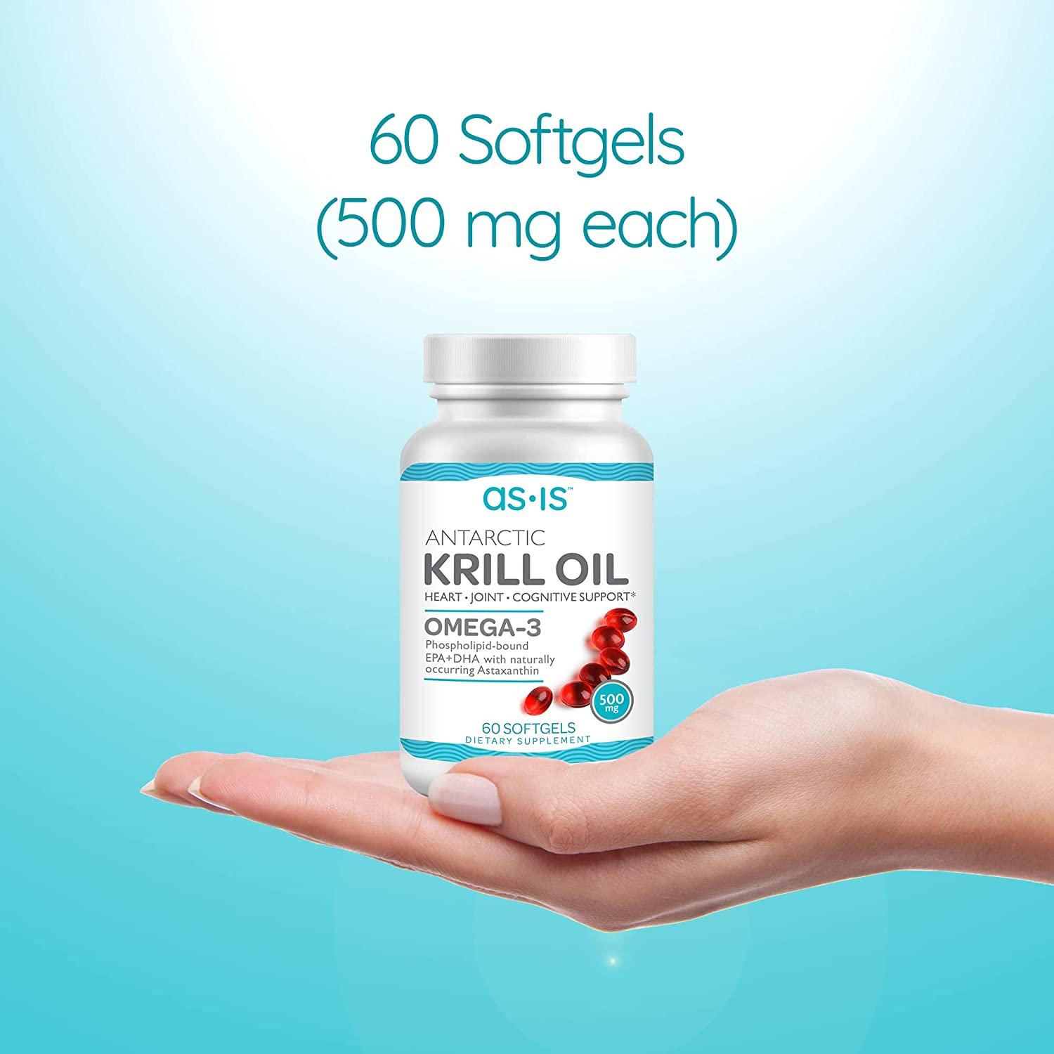 500mg Antarctic Krill Oil Softgels with Phospholipid Omega-3s EPA & DHA - High Astaxanthin - No ...