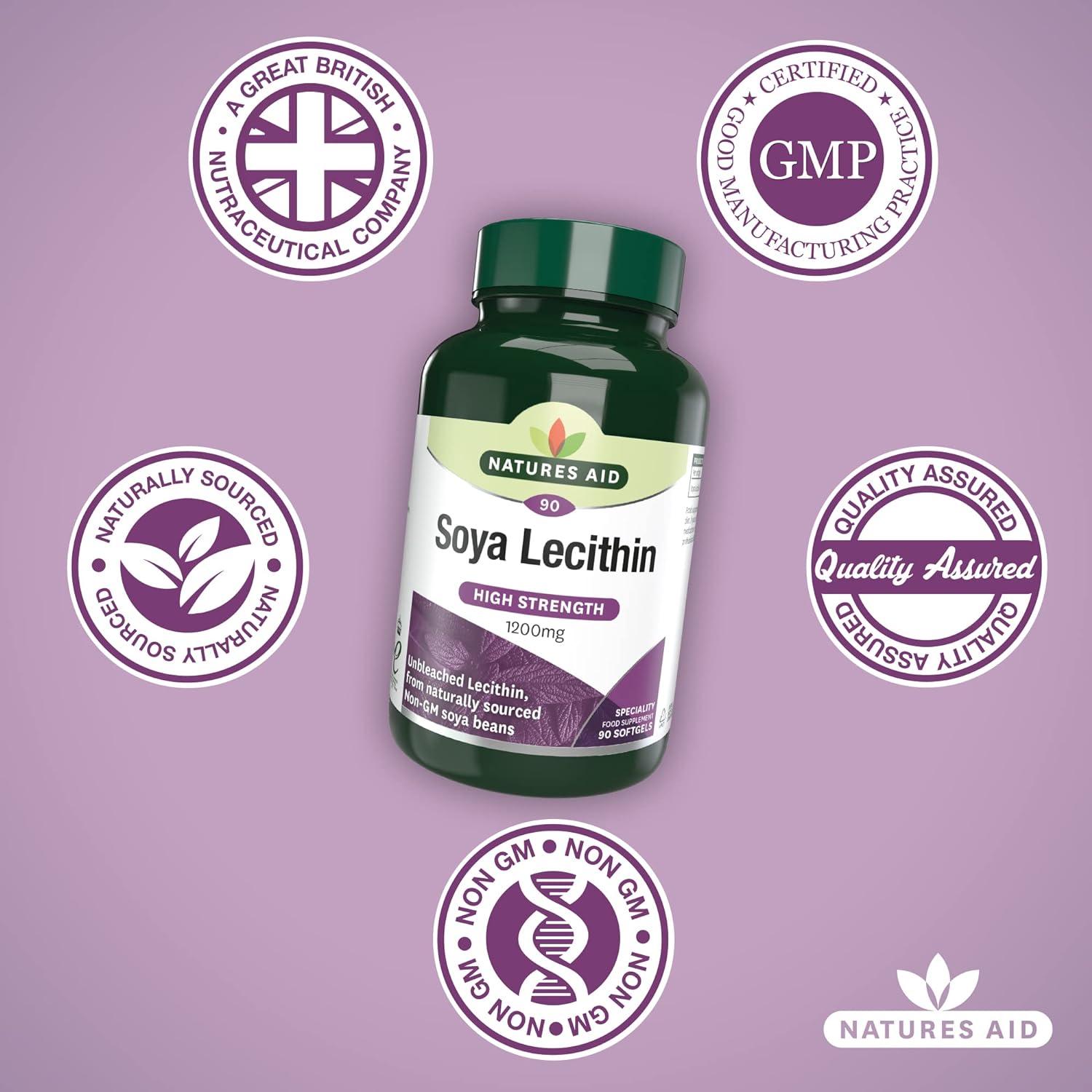 Natures Aid Lecithin 1200mg 90 Softgels - Non-GMO Soya Beans Source ...