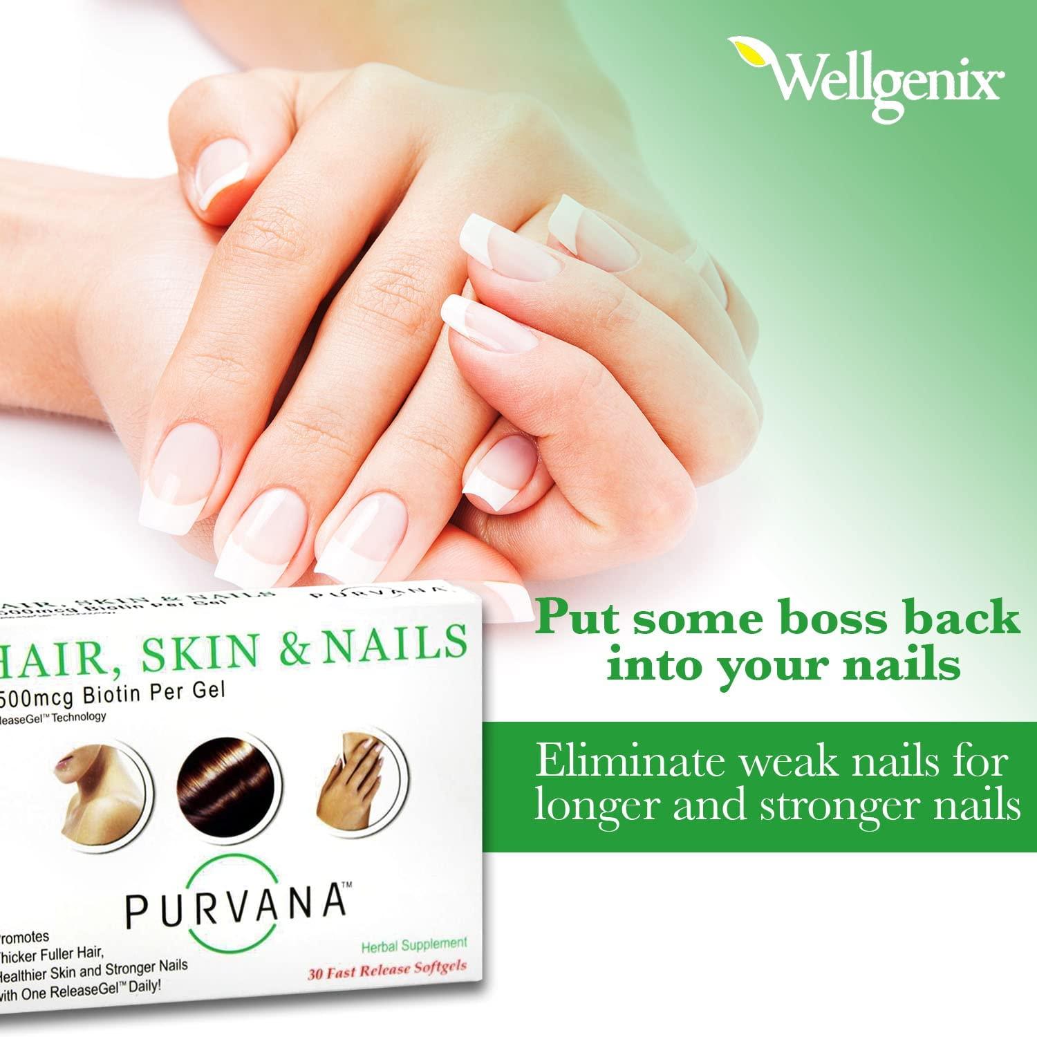 Wellgenix Purvana Biotin Softgels - Double Strength 2500mcg for Hair ...
