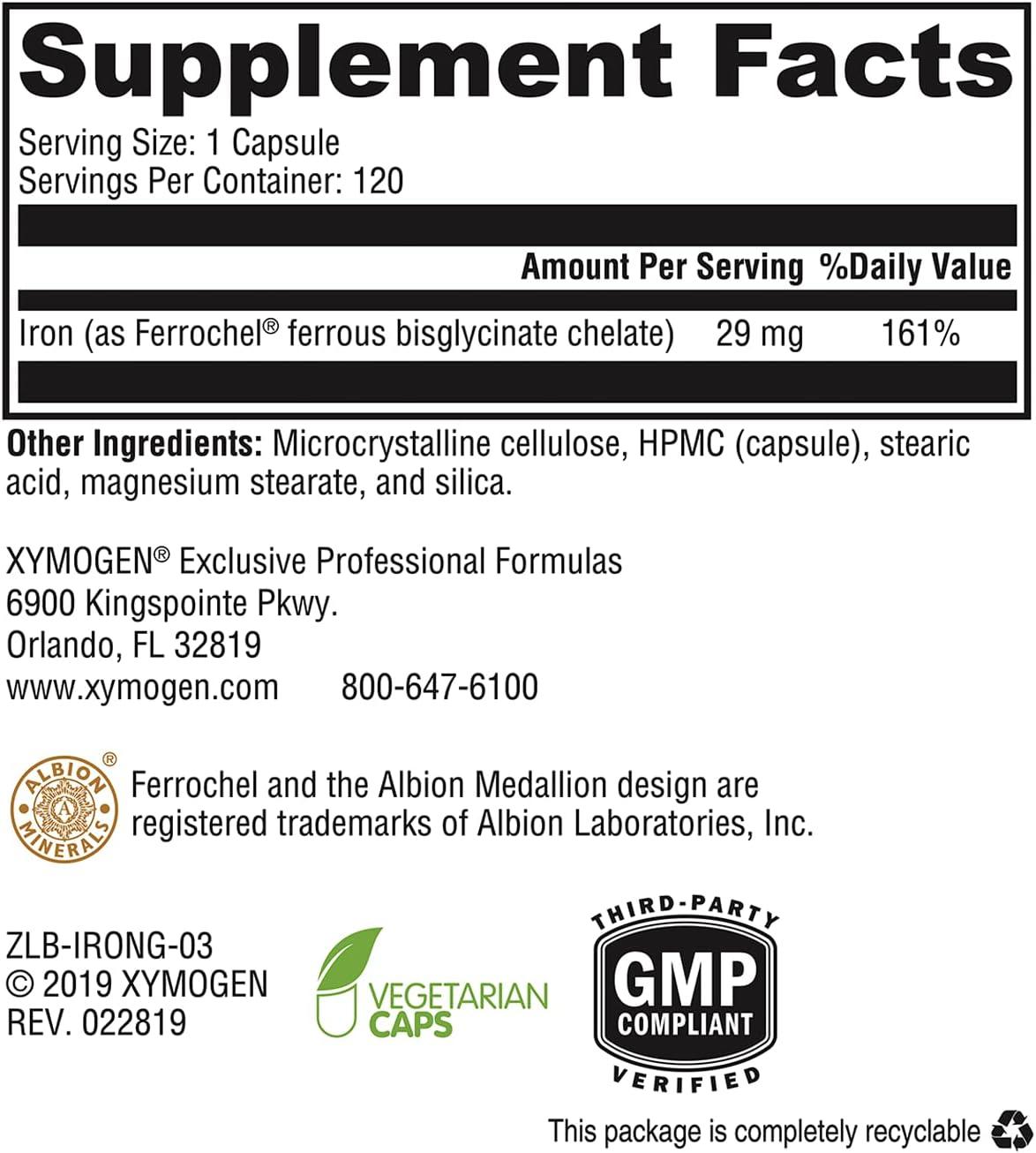 XYMOGEN Iron Glycinate - Highly Absorbable 29mg Iron Supplement ...