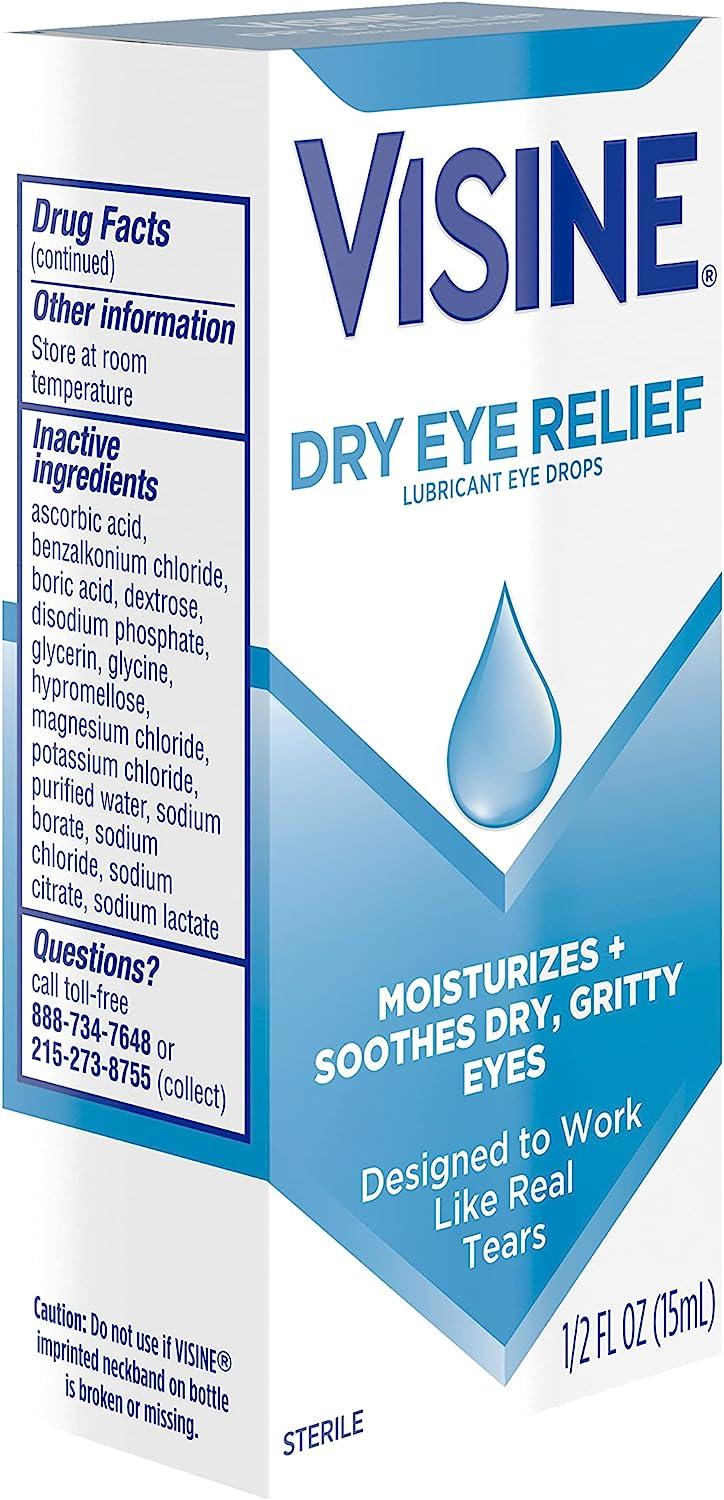 Visine Dry Eye Relief Lubricant Eye Drops | Moisturize & Soothe Irritated Eyes | Polyethylene ...