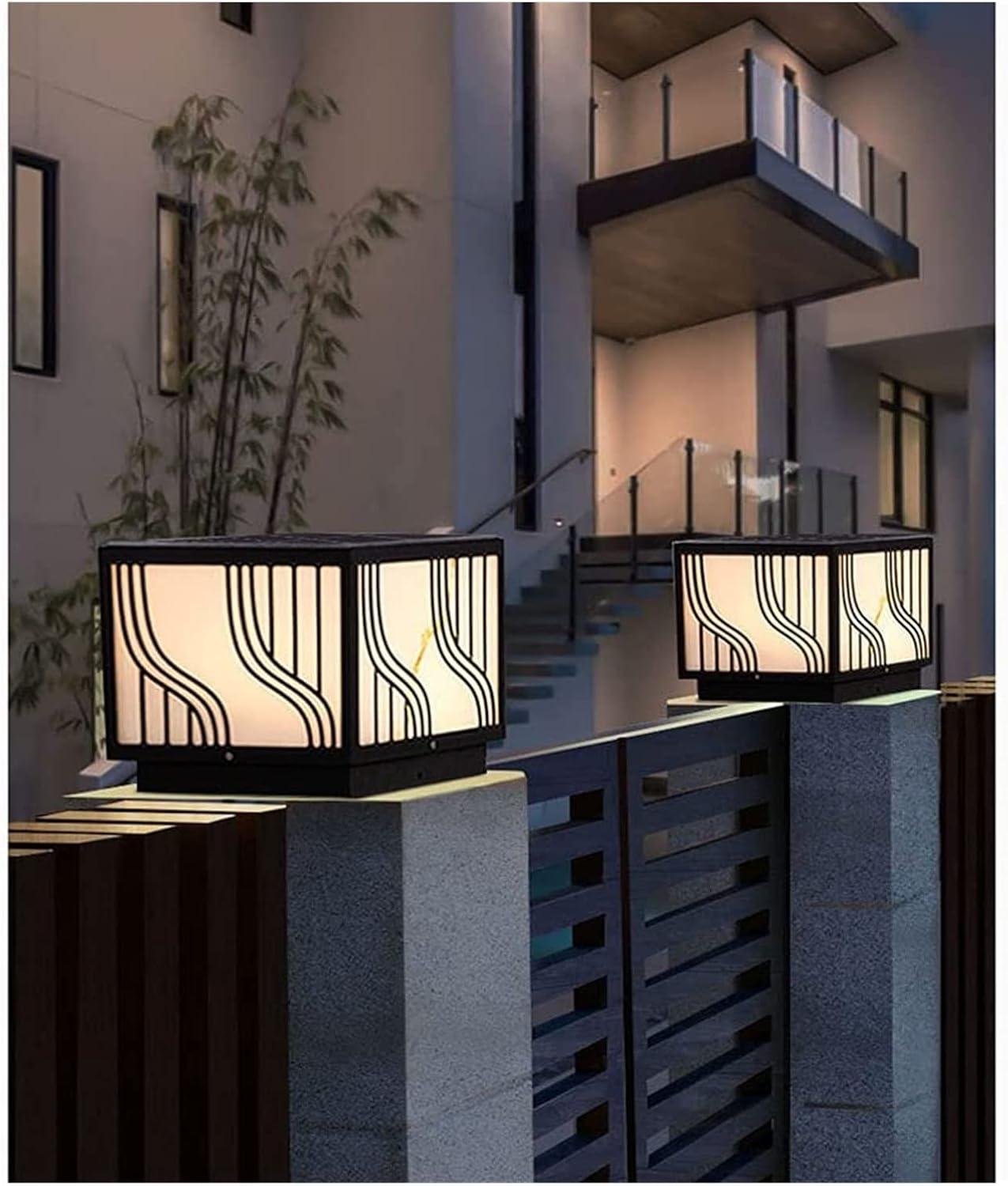 Courtyard Light Solar LED Pillar Light Classic Square Column Head Lamp ...