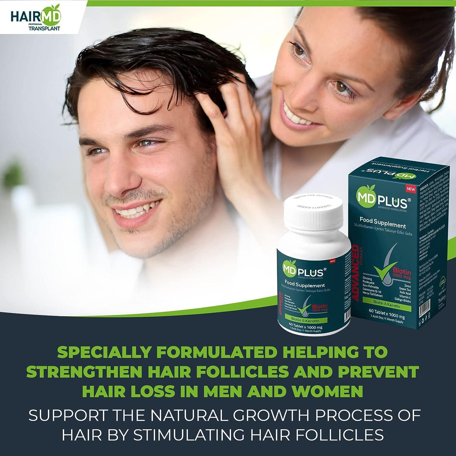 HairMD MD Plus Hair Growth Multivitamin Tablets - Biotin, Keratin, Saw Palmetto - Hair Loss ...