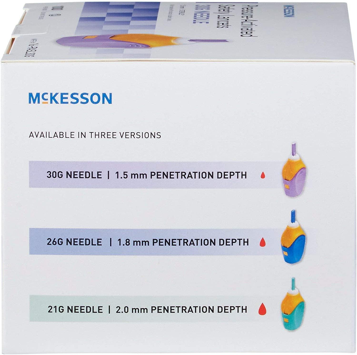 McKesson Safety Lancets 30G Sterile Pressure-Activated Needle 1.5mm 100 ...