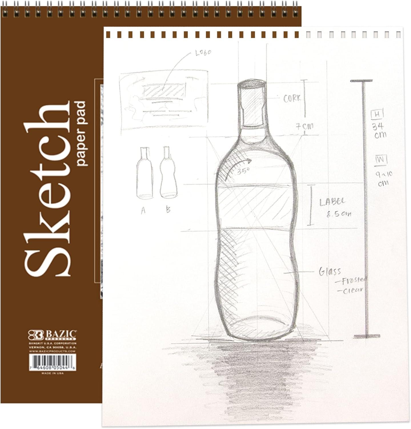 BAZIC Sketch Pad 30 Sheets 9" X 12" Top Bound Spiral Sketchbook Drawing ...