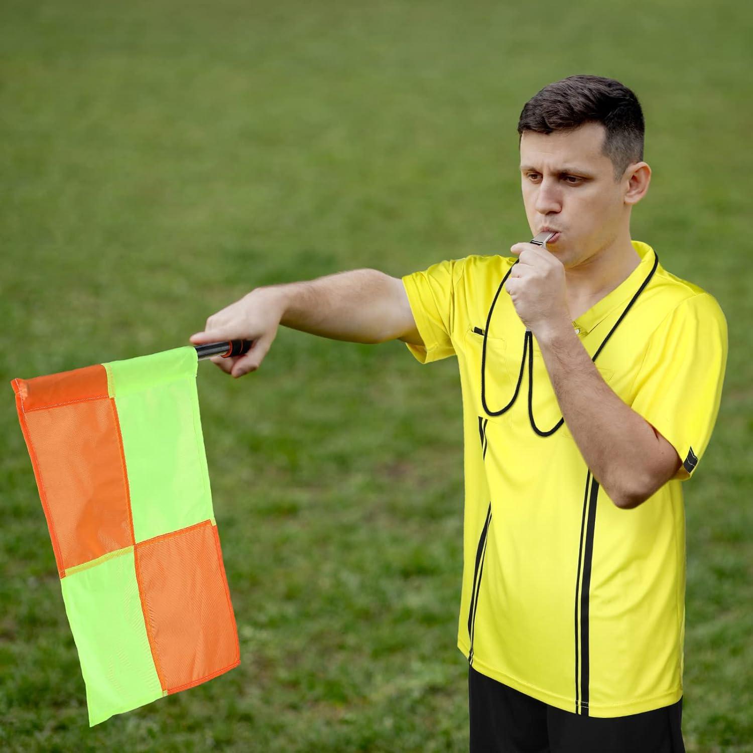 Hicarer 6 Pcs Football Soccer Referee Package Kit Men Referee Costume Ref Shirt Linesman Flags ...