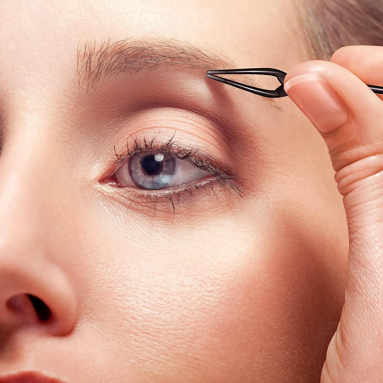 6-Piece Stainless Steel Eyebrow Tweezer Set - Scissor Shaped Flat Tip ...