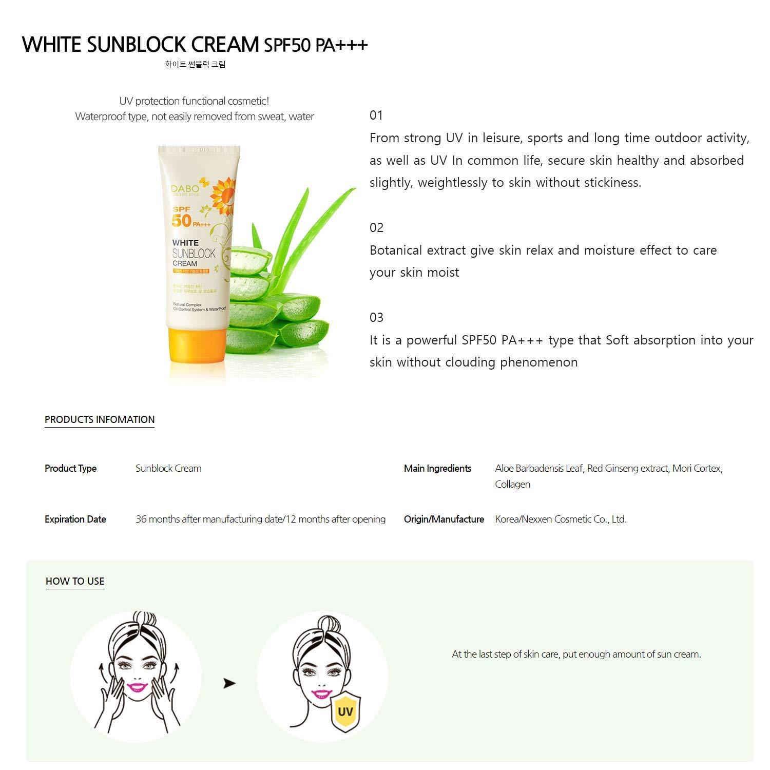 DABO White Sunblock Cream SPF50 PA+++ (70ml) - Ultimate Protection for ...
