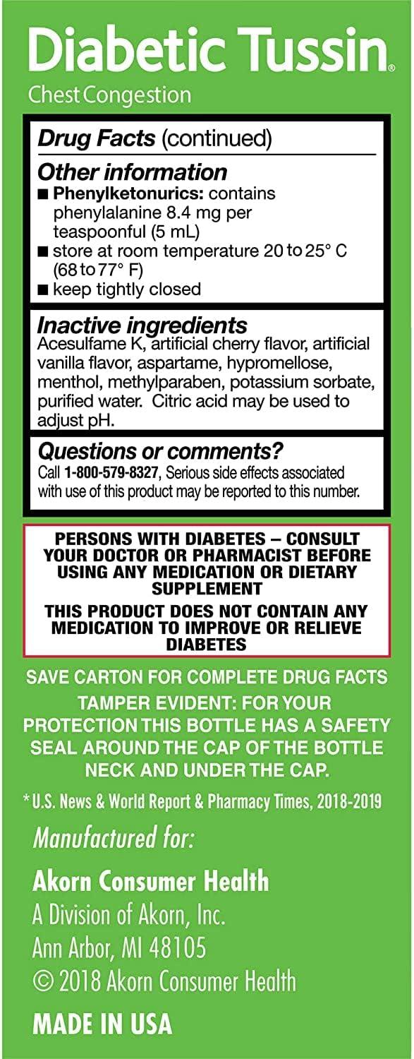 Diabetic Tussin Expectorant 4 Oz - Fast-Acting Relief for Cough and ...