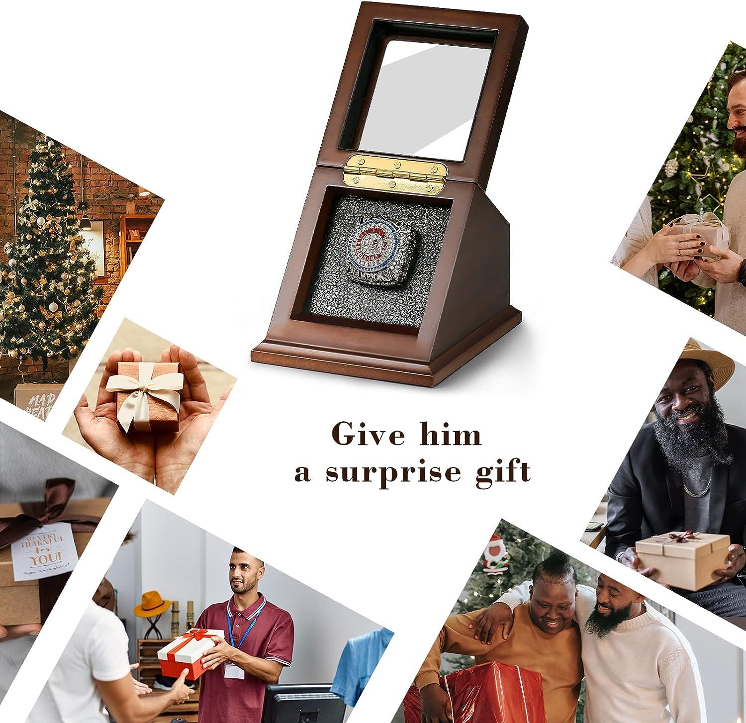 Championship Ring Display Case - Real Wood Box with Slanted Glass Lid ...