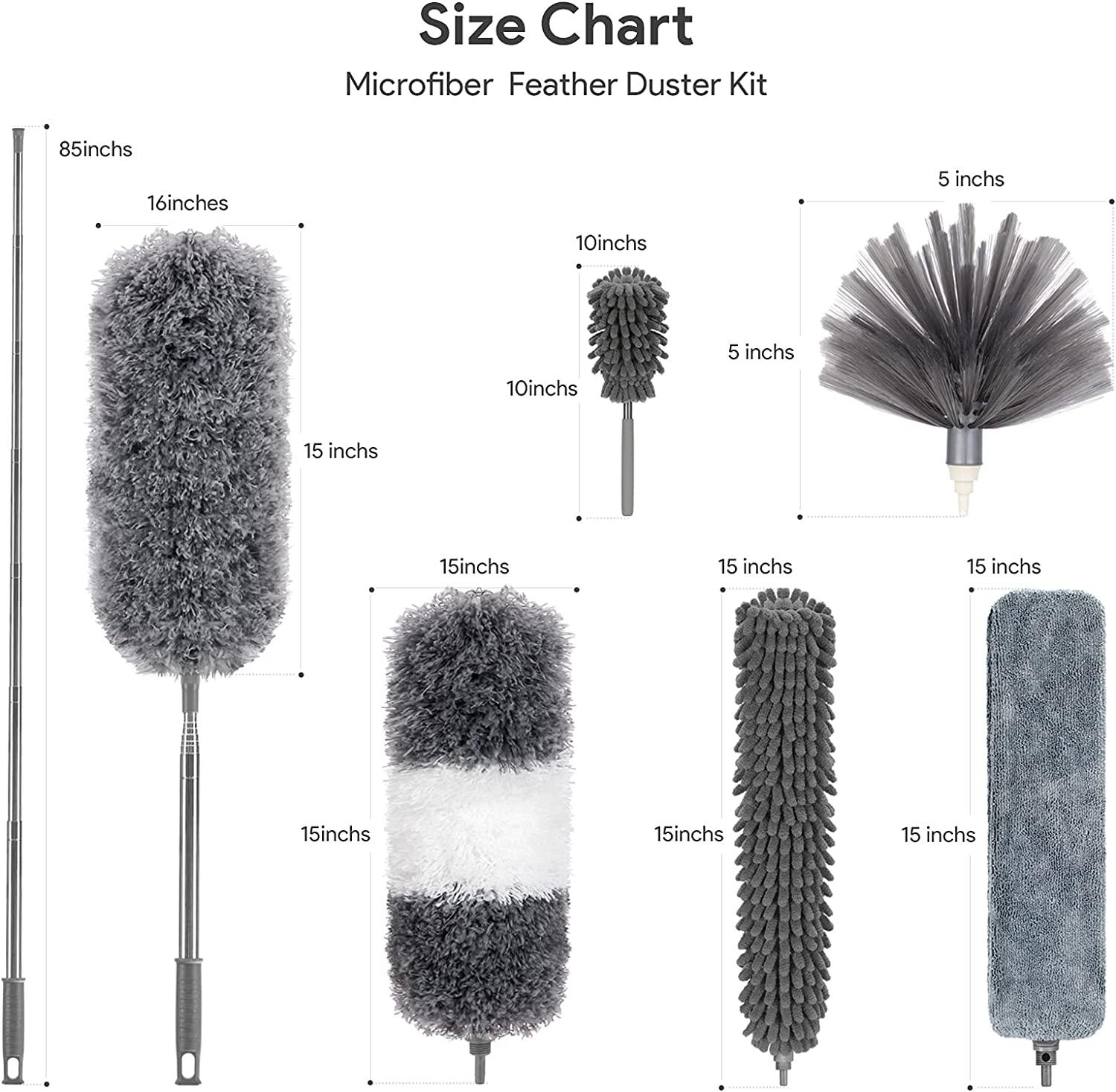 DELUX Microfiber Feather Duster Set with 100 inch Extension Pole - 7 ...