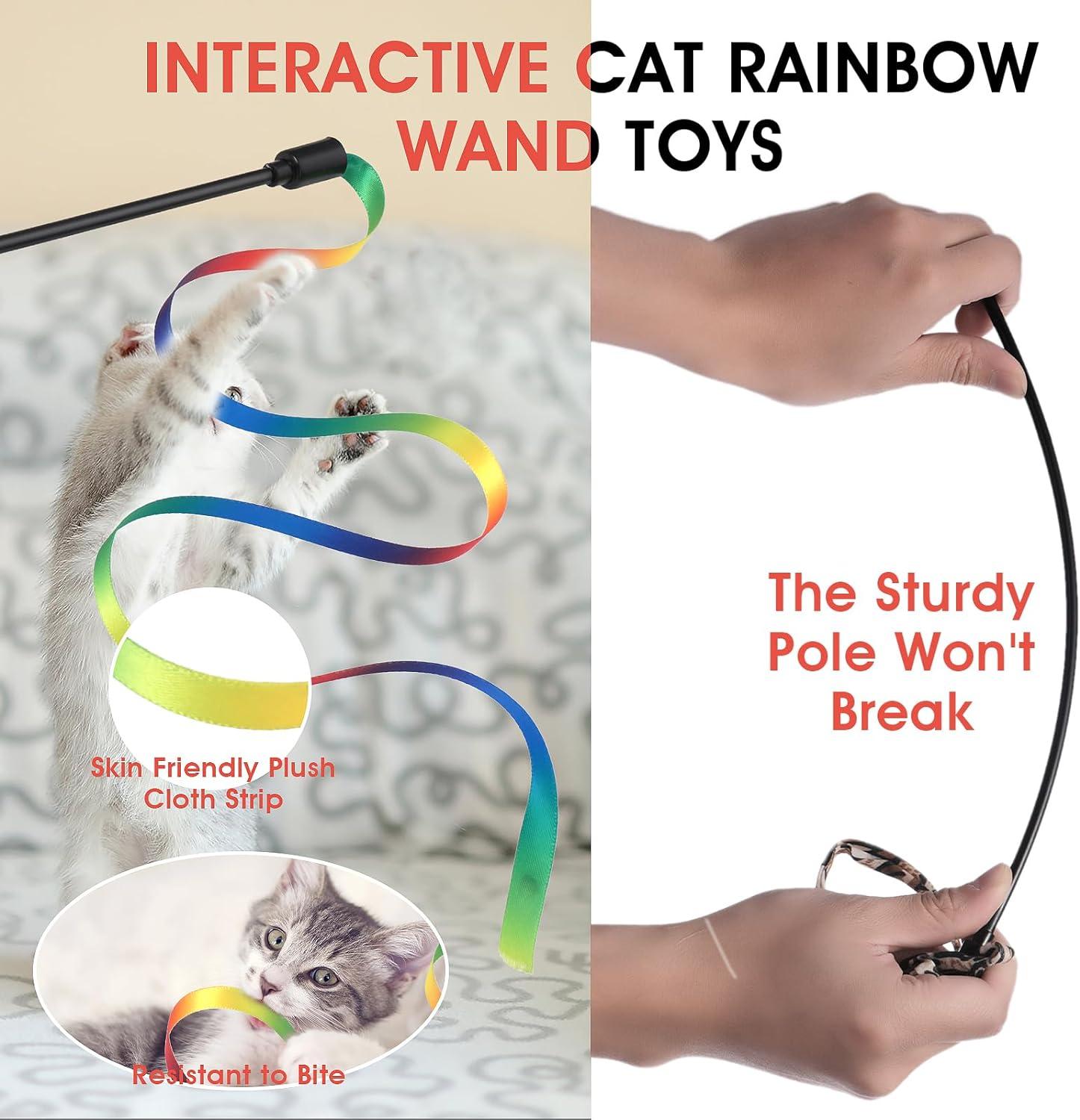 Amaxiu Cat Wand Toy Set Interactive Cat Wand Toy with Rainbow Ribbon ...