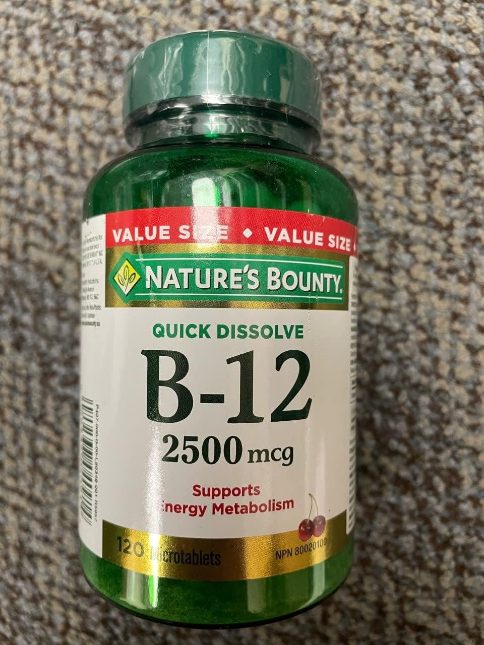 Nature's Bounty Quick Dissolve Vitamin B-12 2500 mcg - 120 Tablets ...