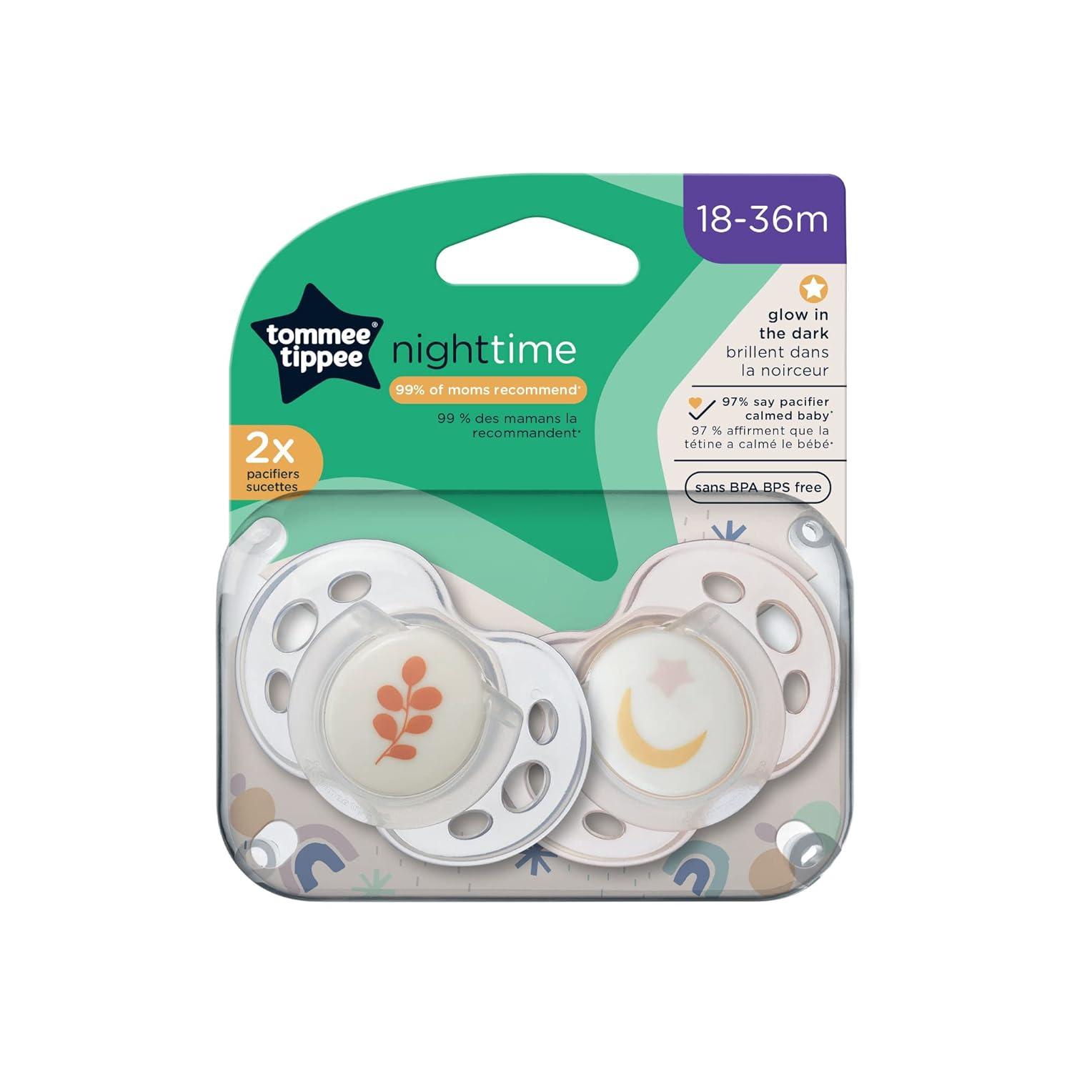 Tommee Tippee Night Time Glow in the Dark Pacifiers 18-36m - BPA-Free, Symmetrical Design ...