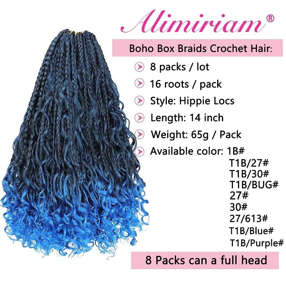 Boho Box Braids Crochet Hair 14 8 Packs Blue Box Braid Extensions for ...