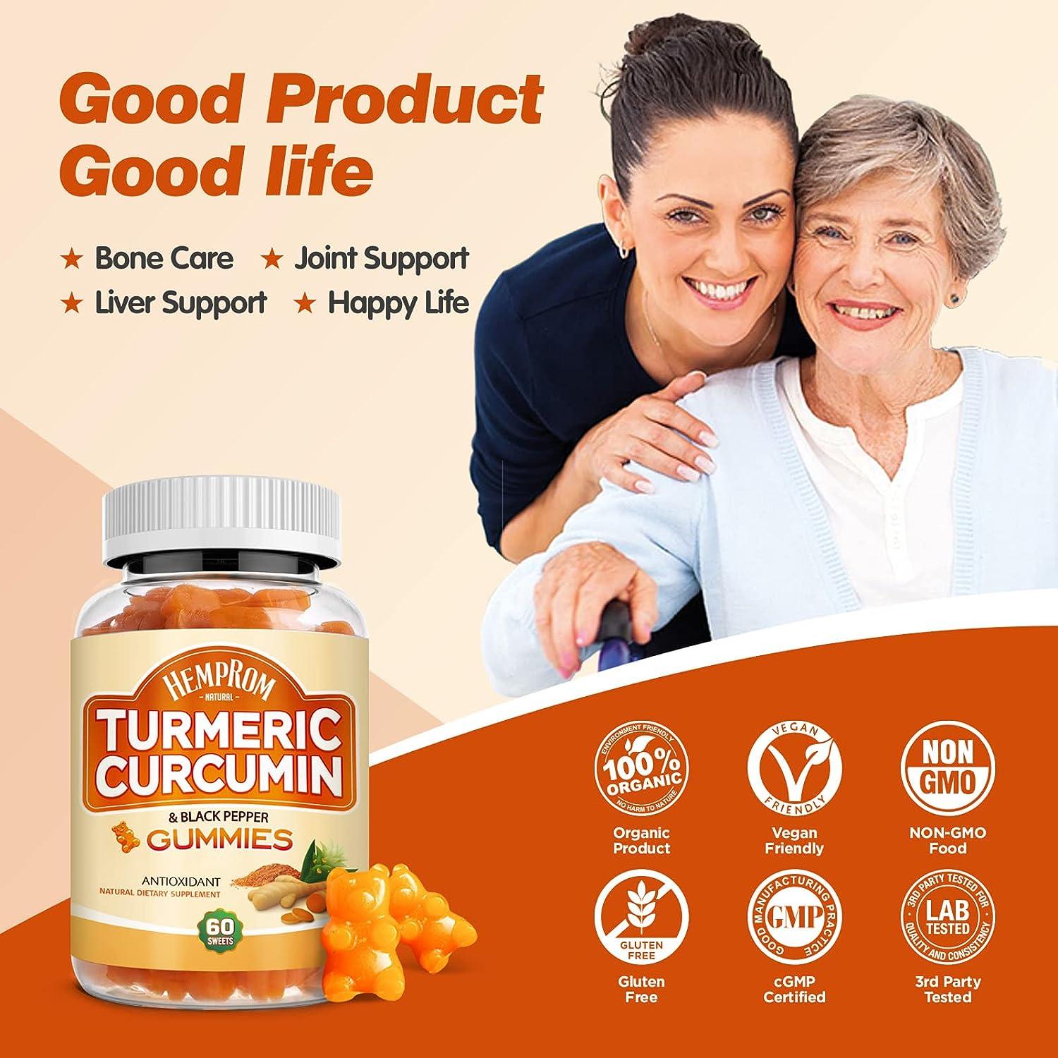 Turmeric Curcumin Gummies with Black Pepper Extra Strength Absorption ...