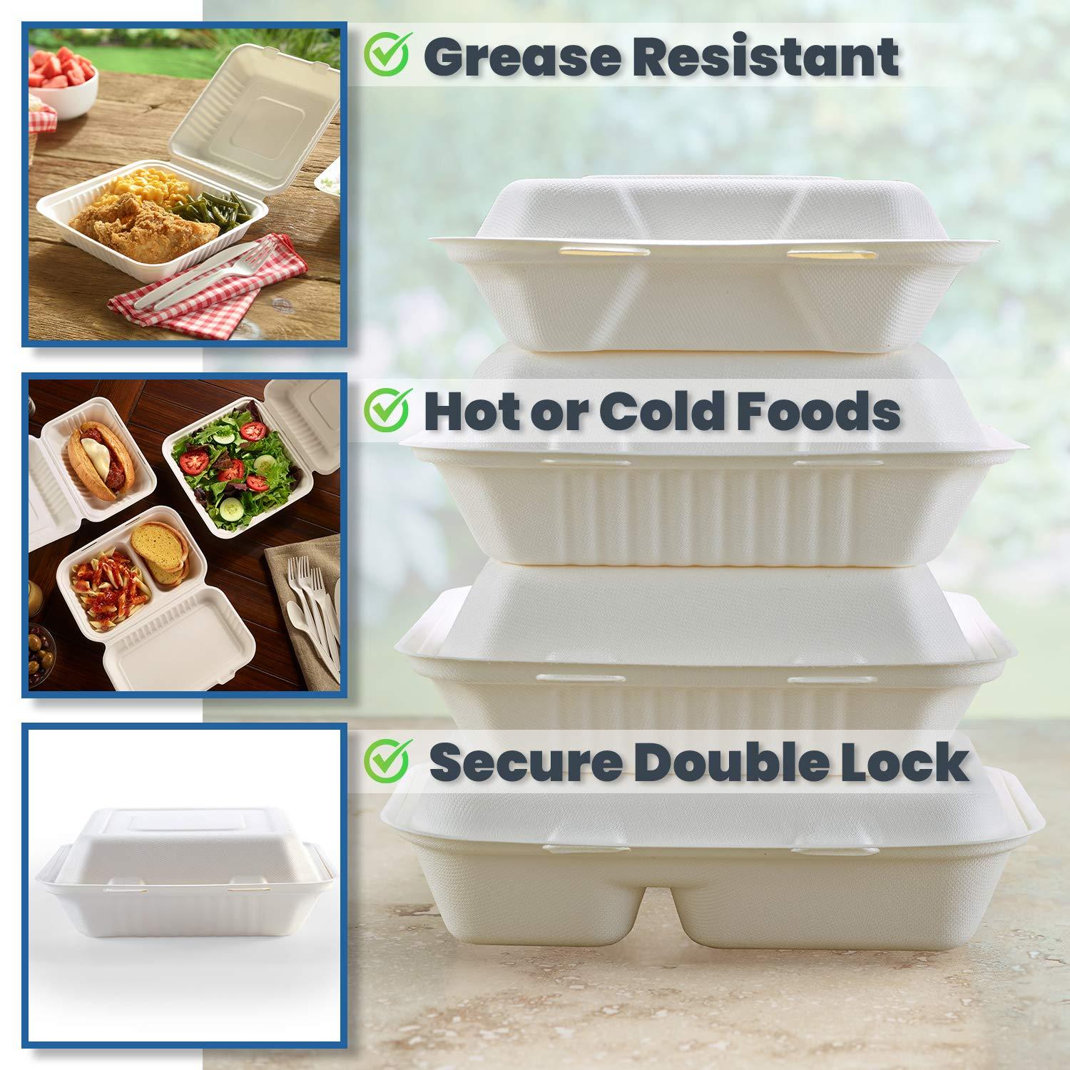Vallo 100% Compostable Clamshell To Go Boxes 8x8 - 50-Pack, Eco ...