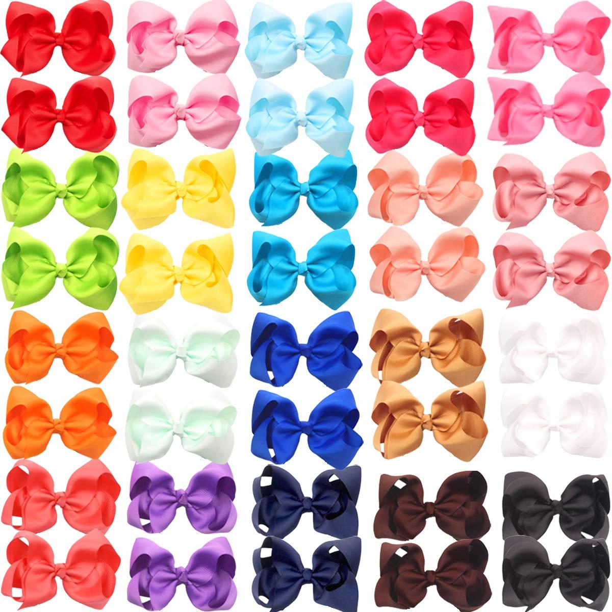 JOYOYO 40Pcs 4.5 Hair Bows Alligator Clips Grosgrain Ribbon for Girls ...
