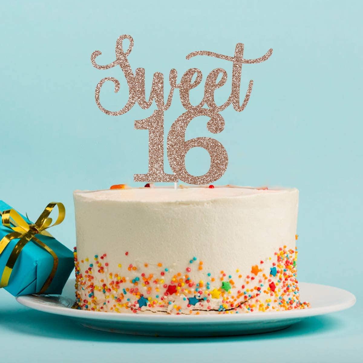 Sweet 16 Cake Toppers- Rose Gold Glitter Sweet 16 Cake Topper Sweet 16 ...