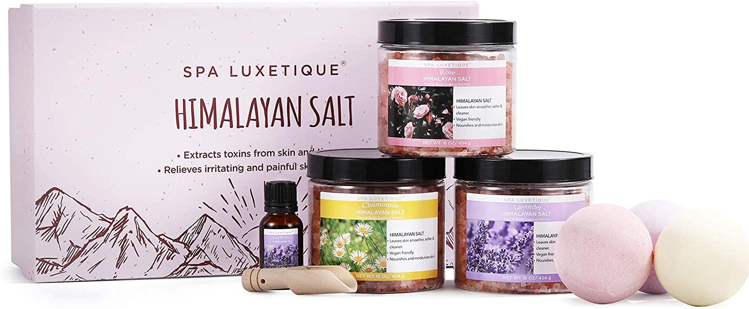 Spa Luxetique Pink Himalayan Bath Salts Set with Essential Oils and ...