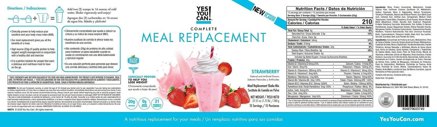 Yes You Can! Complete Meal Replacement Shake - Strawberry - 15 Servings ...