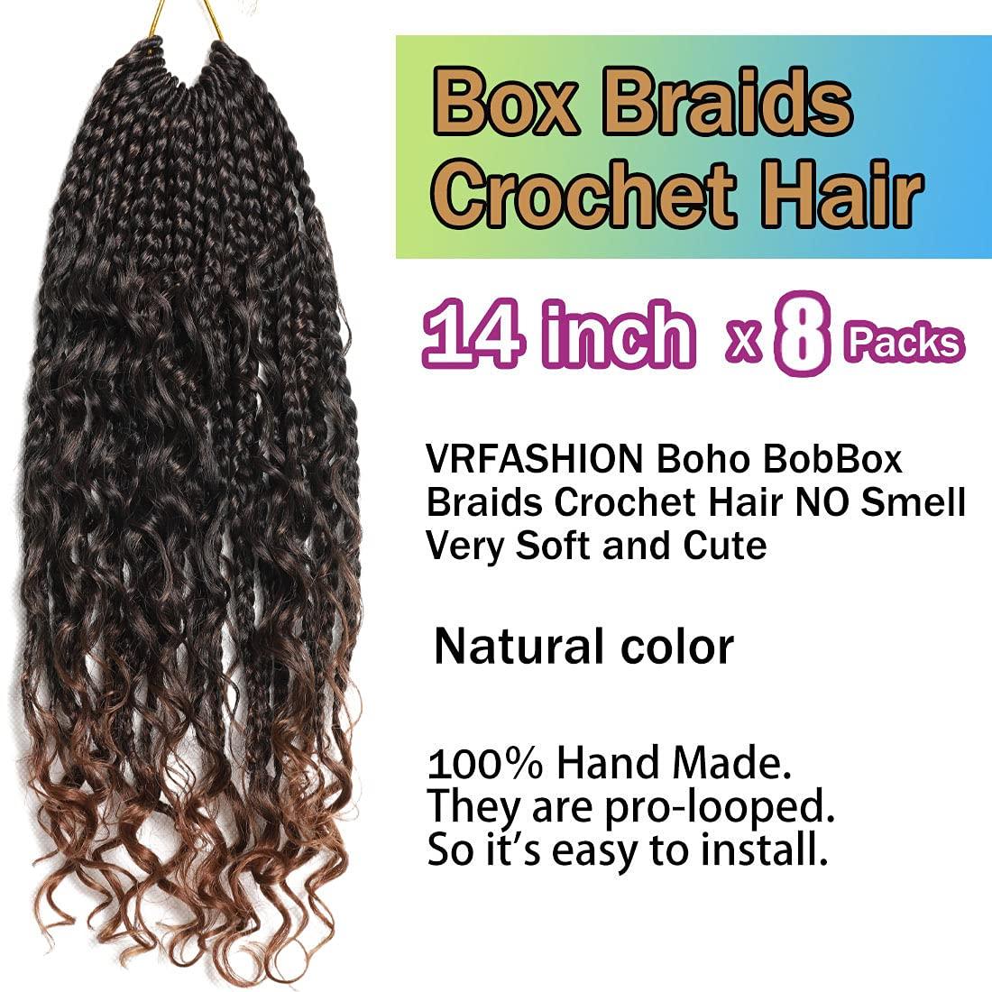 8 Packs Boho Bob Box Braids Crochet Hair 14 Inch - 3X Bohemian Goddess ...