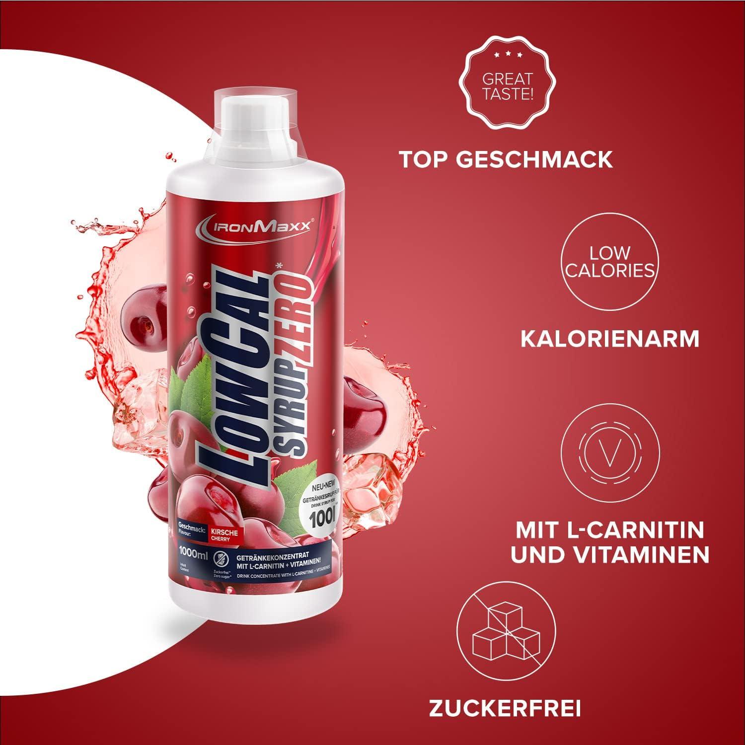 IRONMAXX LOWCAL SYRUP Zero - Sugar-Free Cherry Beverage Concentrate 1000ml | 1:100 Mixture with ...