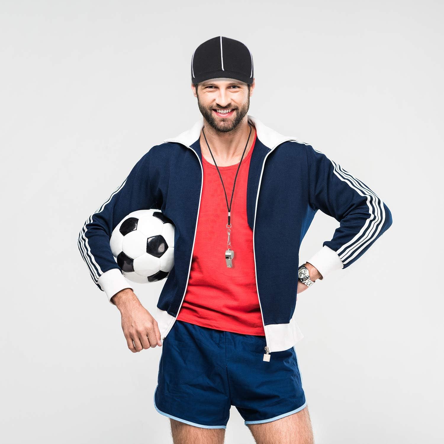 Adjustable Black with White Stripes Soccer Cap & Referee Whistle Set ...