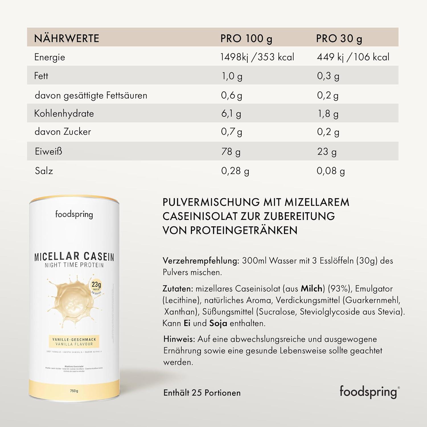 Foodspring Micellar Casein Protein Powder - 23g Sugar-Free Nighttime ...