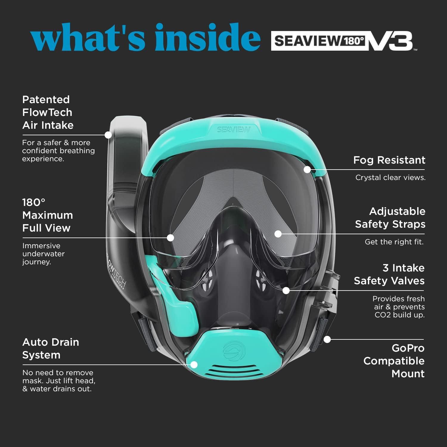 Seaview 180 V3 Full Face Snorkel Mask - Adults & Kids Snorkeling Gear ...