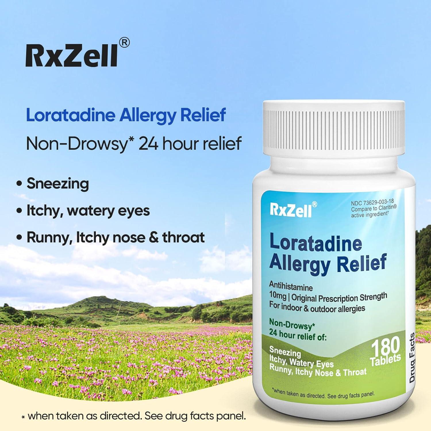 RXZELL Allergy Relief Loratadine 10mg - 180 Tablets - Non-Drowsy ...