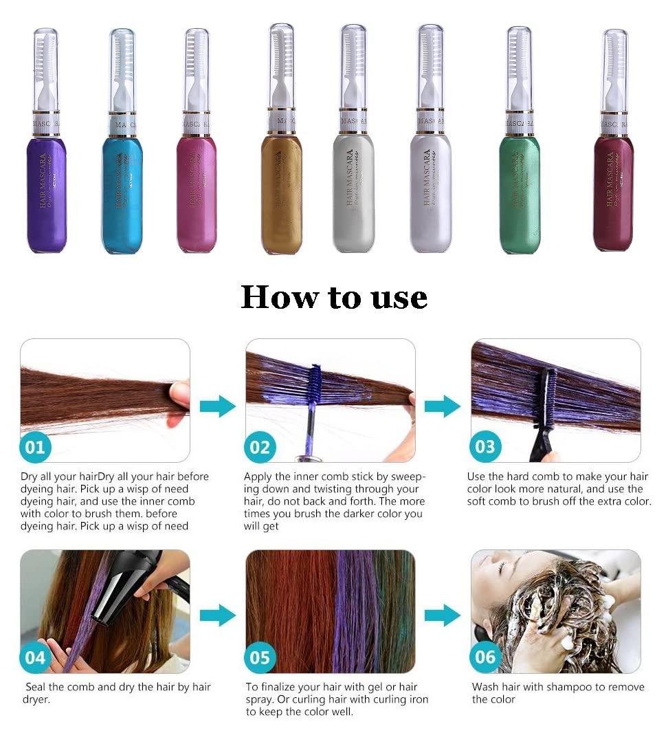 Washable Hair Mascara Stick - Non-toxic Temporary Hair Color Chalk Dye ...