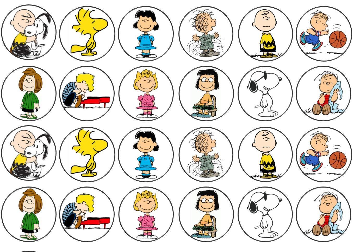 48 Peanuts/Charlie Brown/Snoopy 3cm Mini Discs Edible Wafer Paper Disc ...