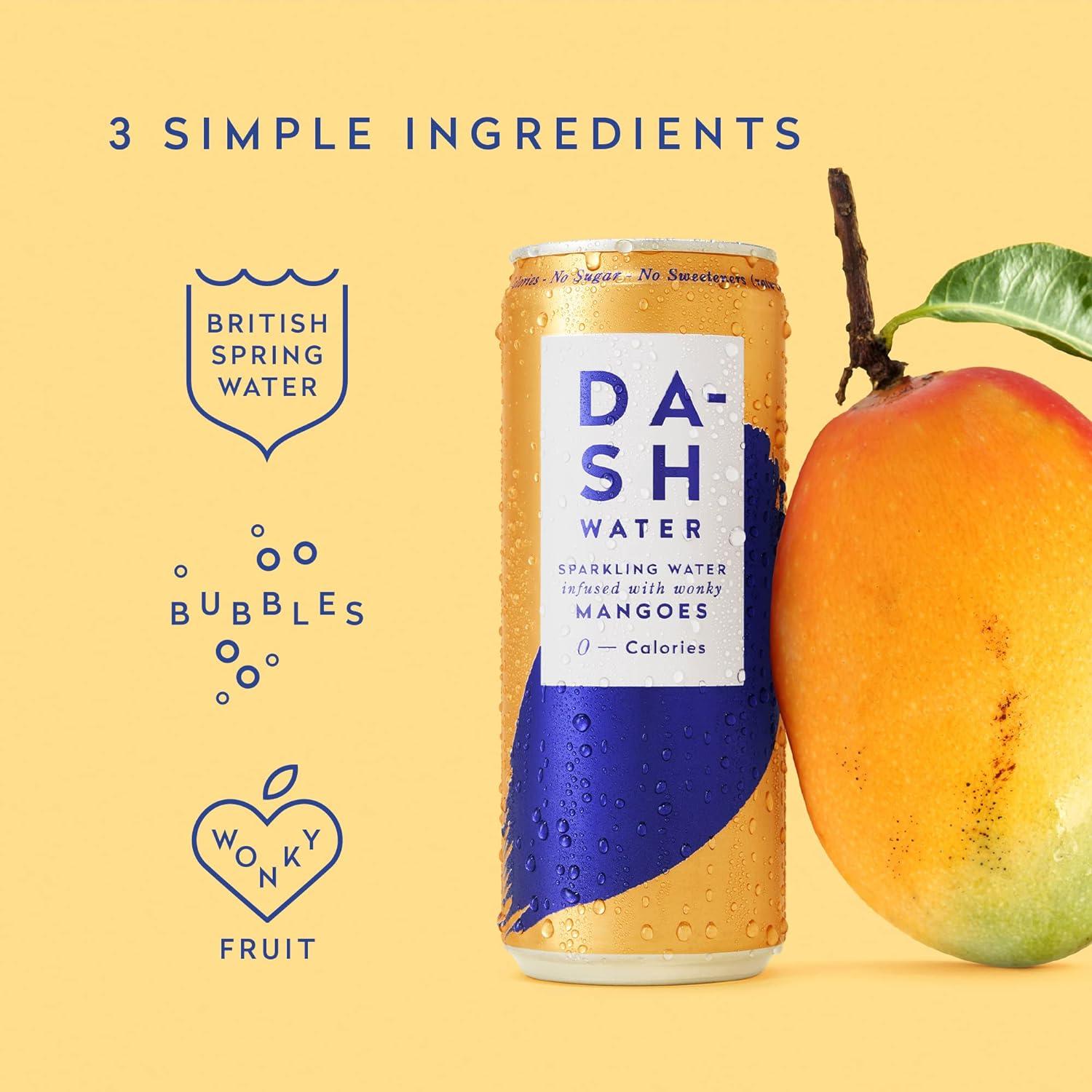 Dash Water Raspberry & Mango - 24 x Flavoured Sparkling Spring Water NO ...