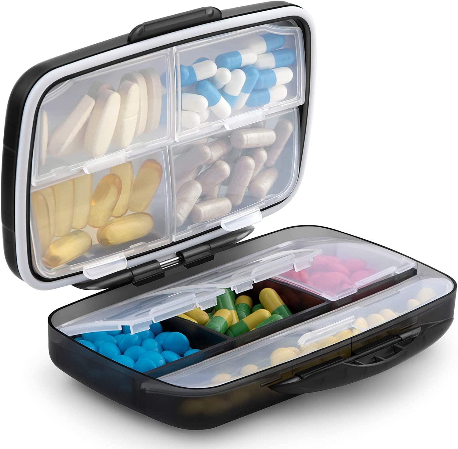 Travel Pill Organizer Oversize 8 Compartment Portable Medication Box