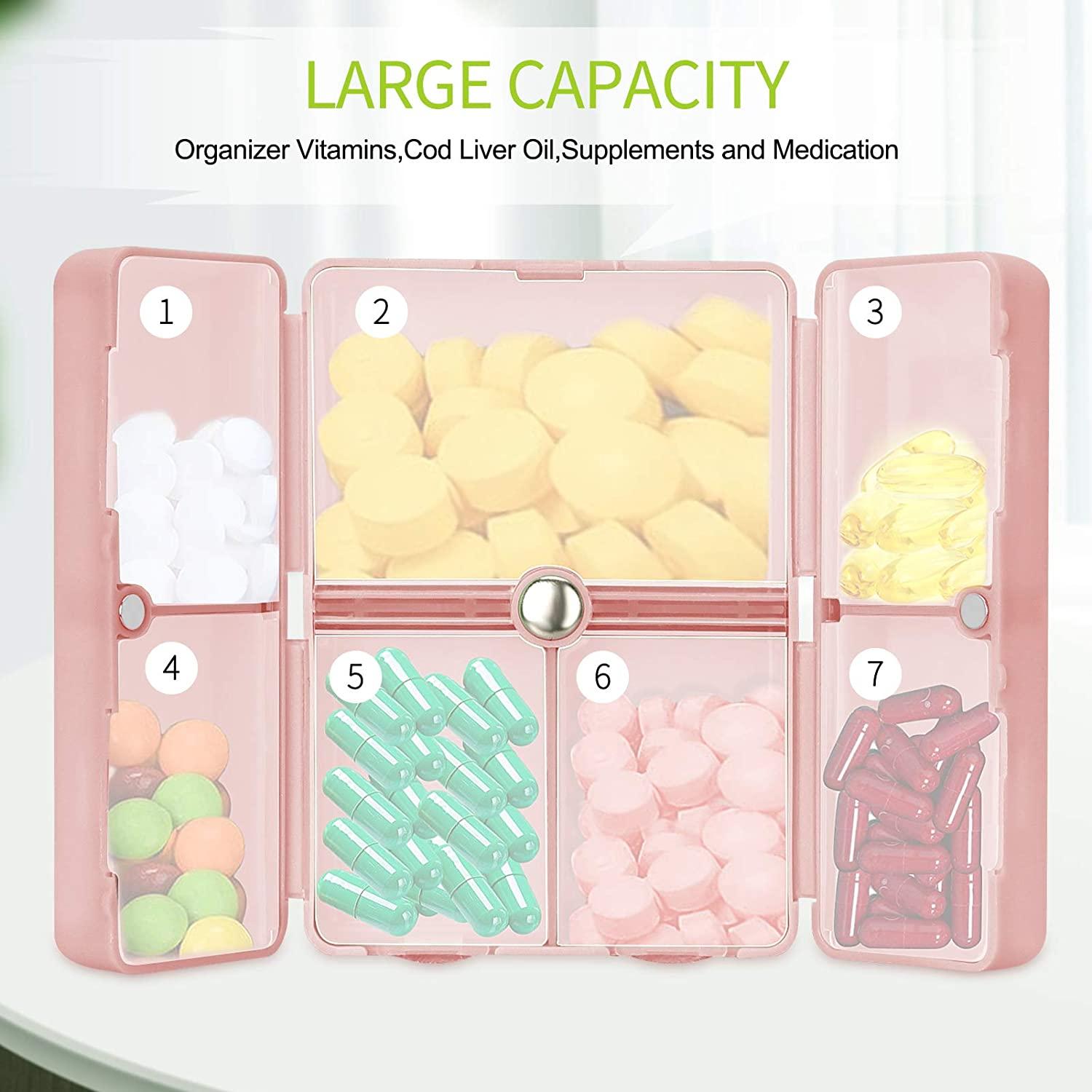 FYY Daily Pill Organizer, 7 Compartments Portable Pill Case Travel Pill ...
