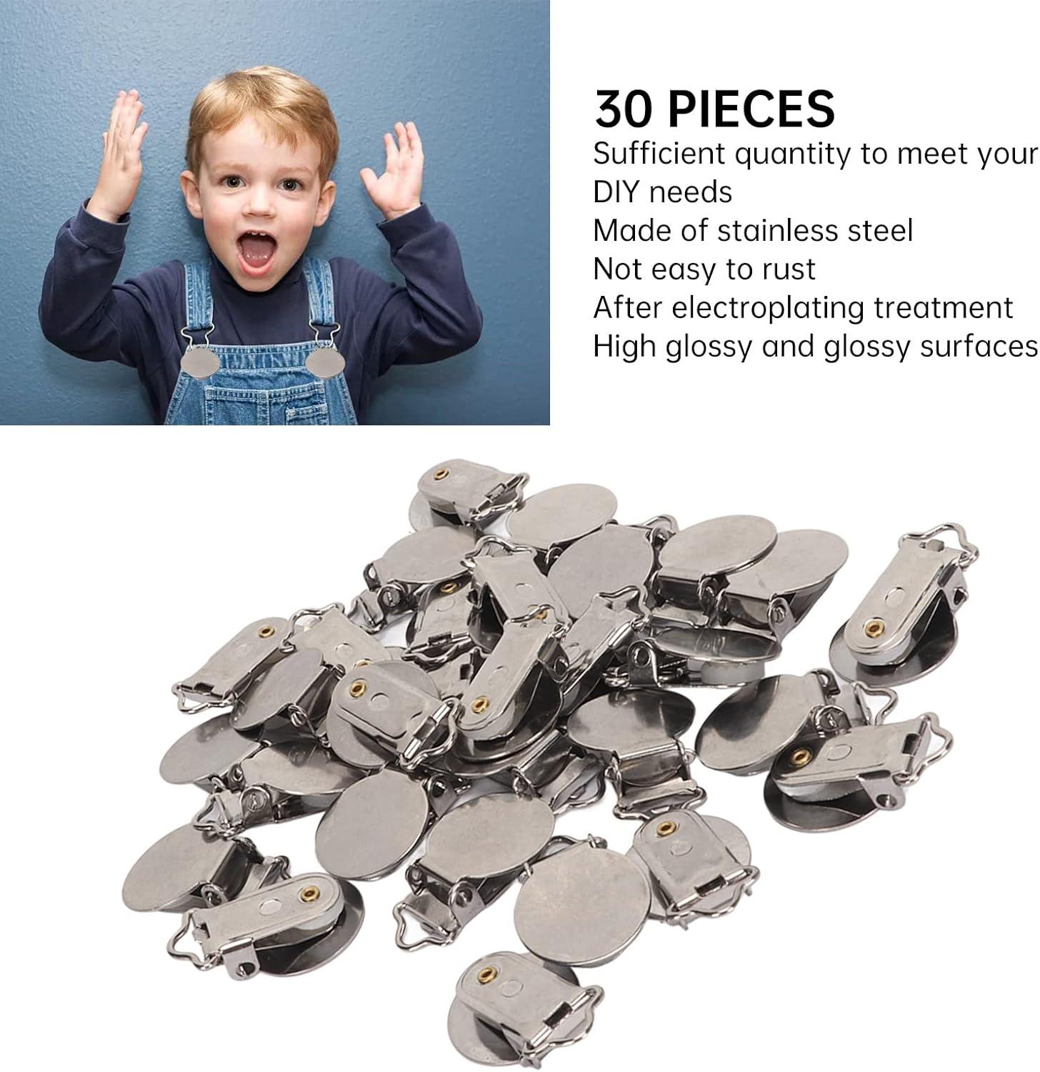 30 Pack Metal Pacifier Clips - Rustproof Stainless Steel Suspender ...