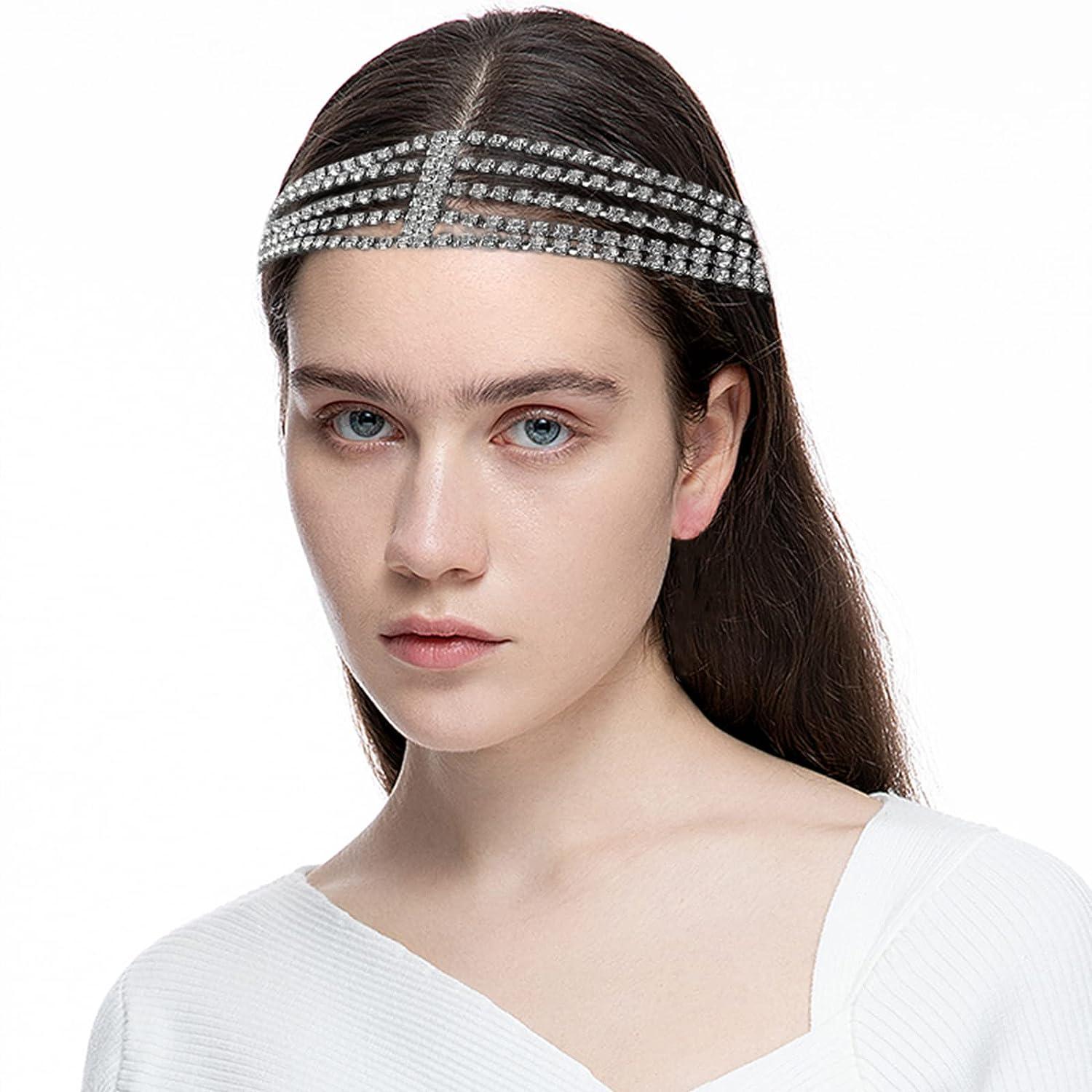 Silver Rhinestone Multi Layered Forehead Headband for Women and Girls ...