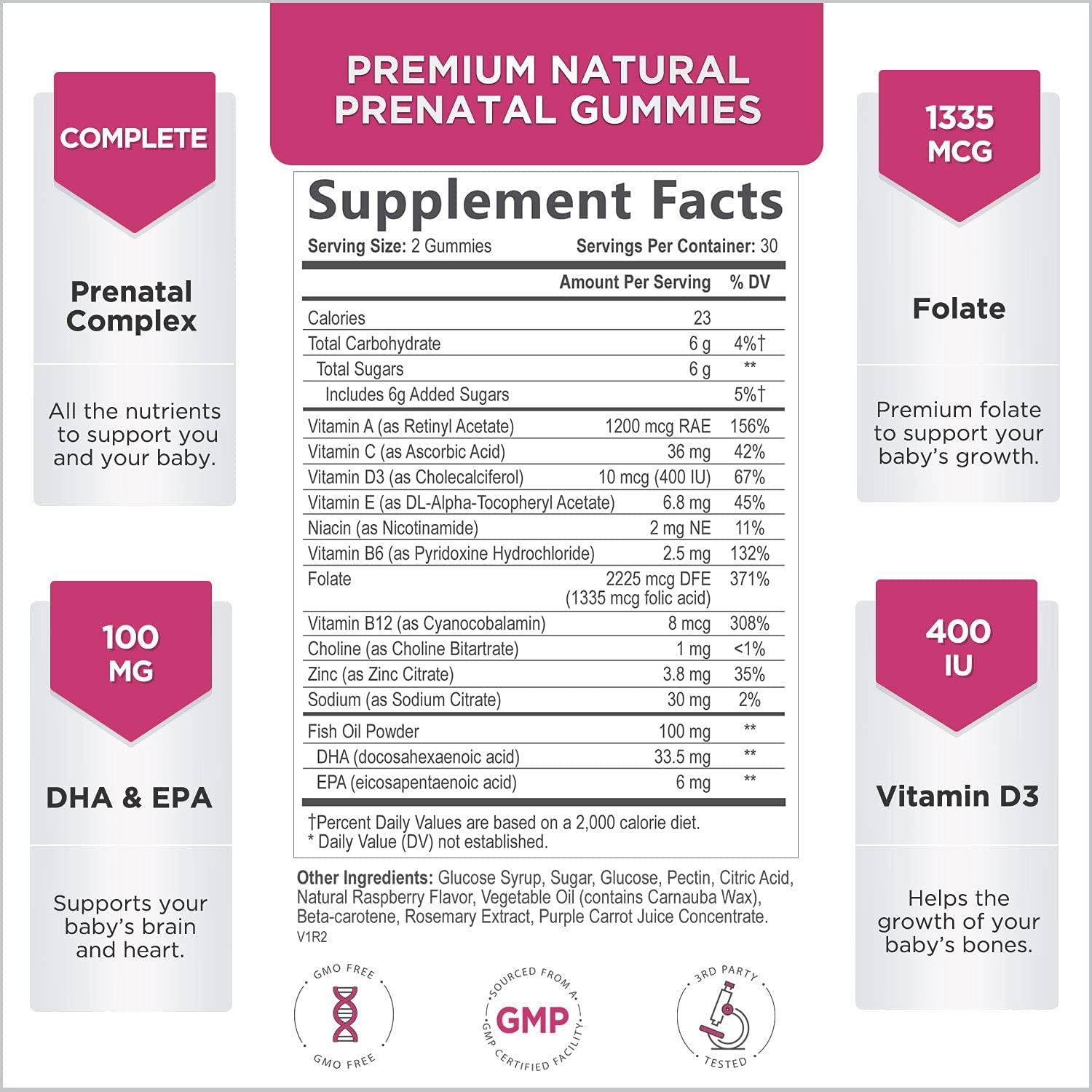Prenatal Vitamin Gummies with DHA, Folic Acid & Immune Support - 60 ...