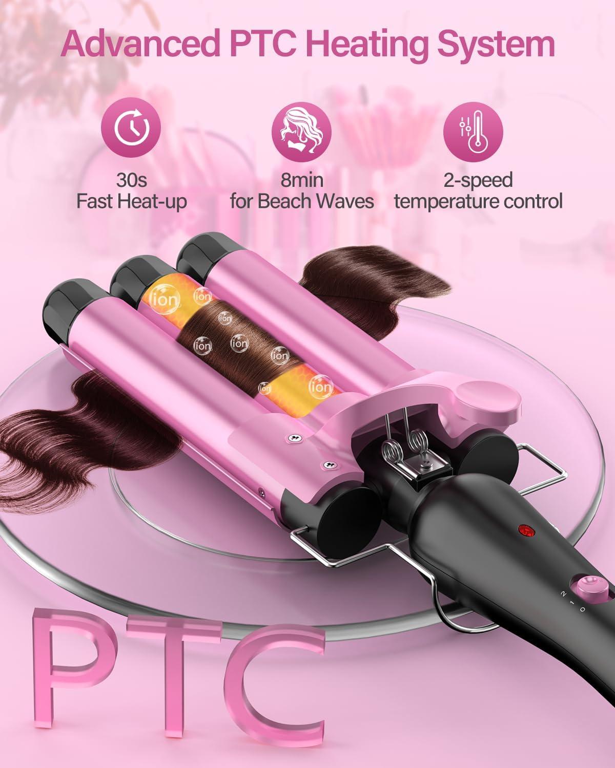 Buy 3 Barrel Curling Iron for Beach Waves - Fast Heating Temperature ...