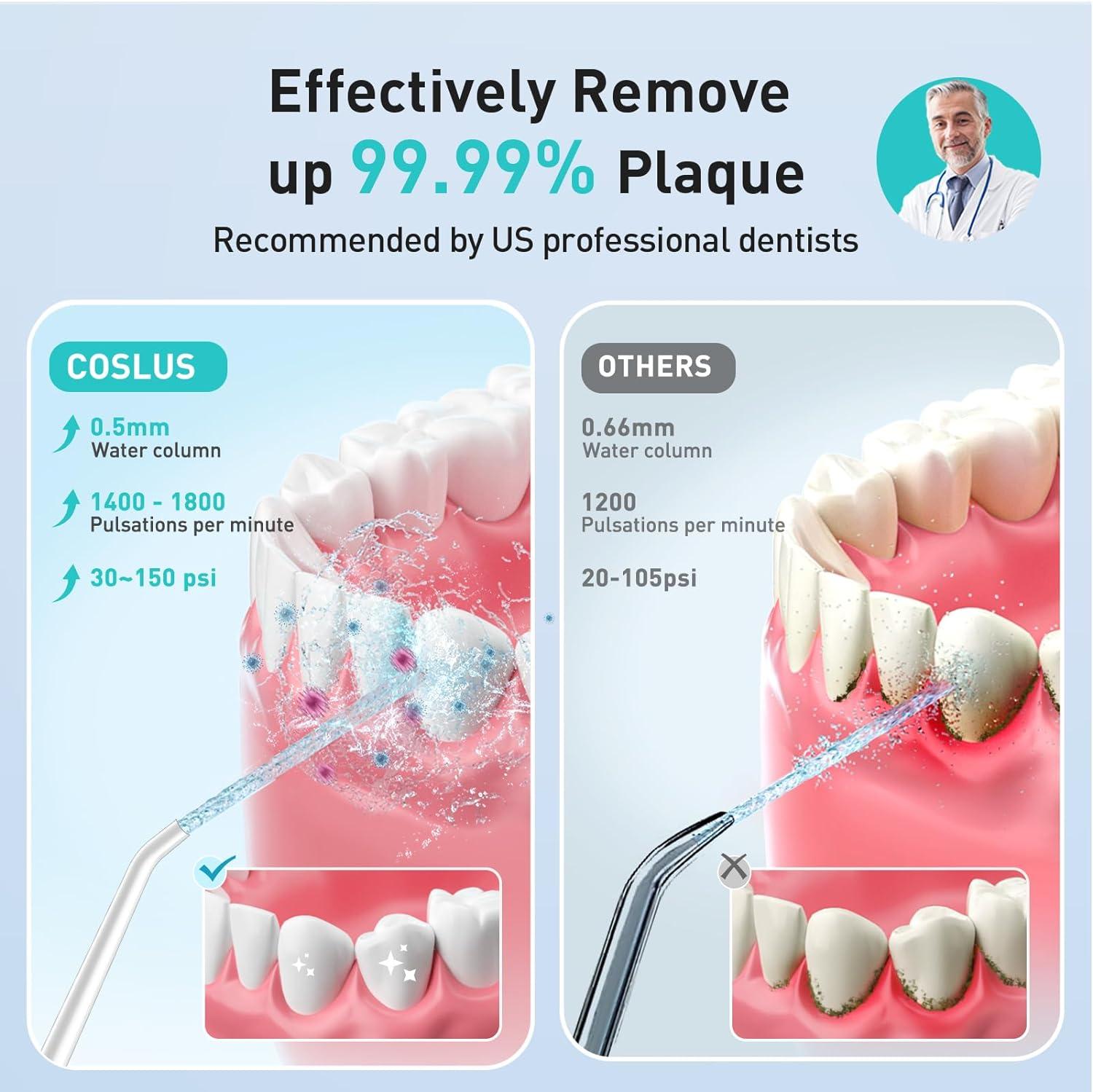 COSLUS Water Dental Flosser - Portable Oral Irrigator with 4 Modes and ...