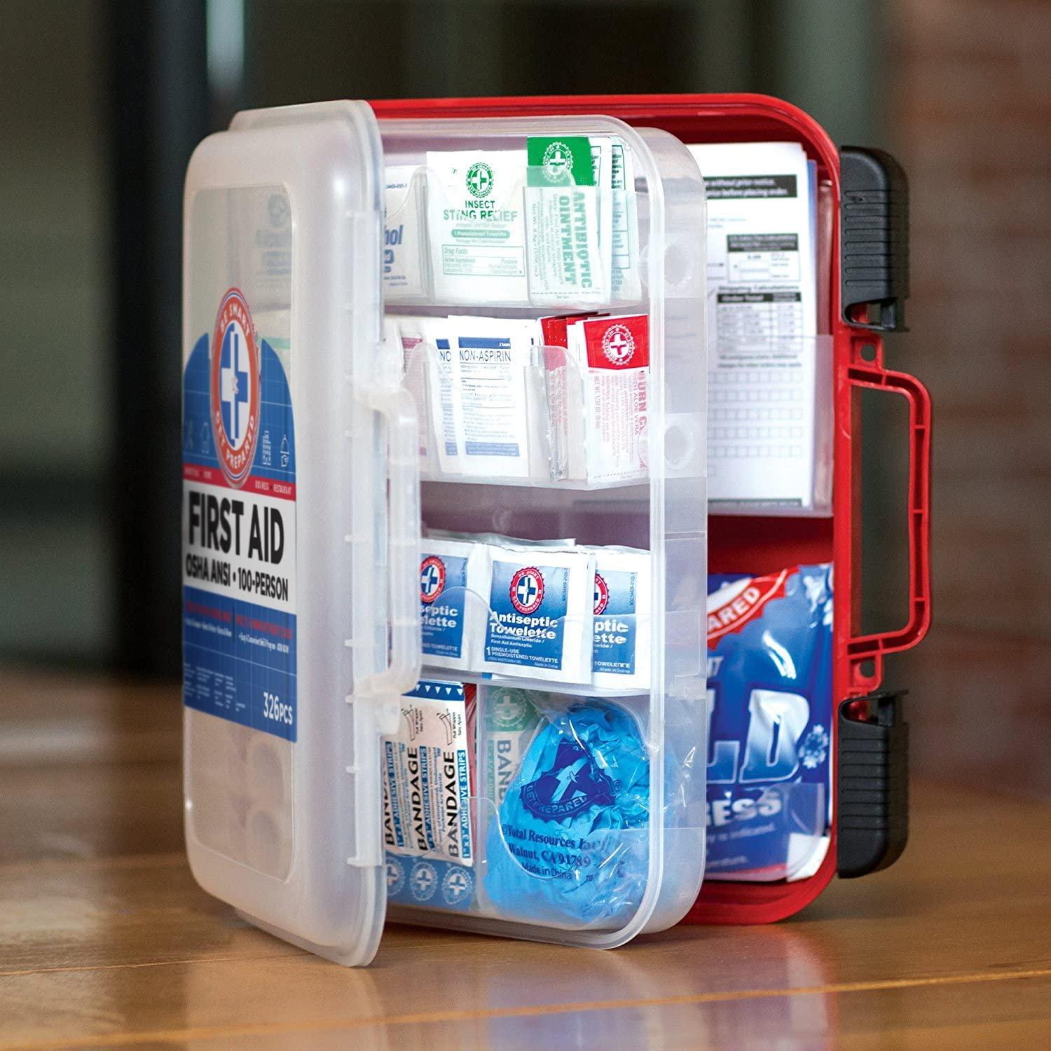 326-Piece Red Hard Case First Aid Kit - Exceeds OSHA & ANSI Guidelines ...