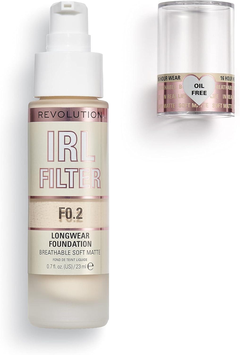 Makeup Revolution IRL Filter Longwear Foundation F0.2 23ml - Matte Finish, 16 Hour Wear for ...