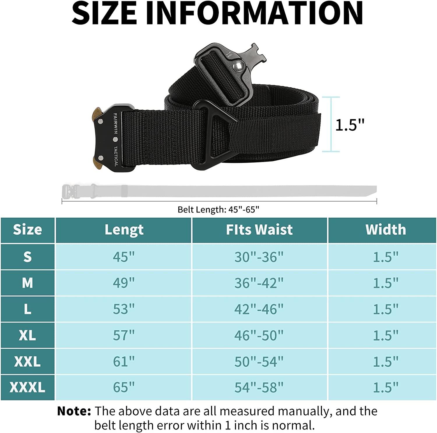 FAIRWIN Tactical Belt for Men - Heavy-Duty Nylon Rigger Belt with Quick ...