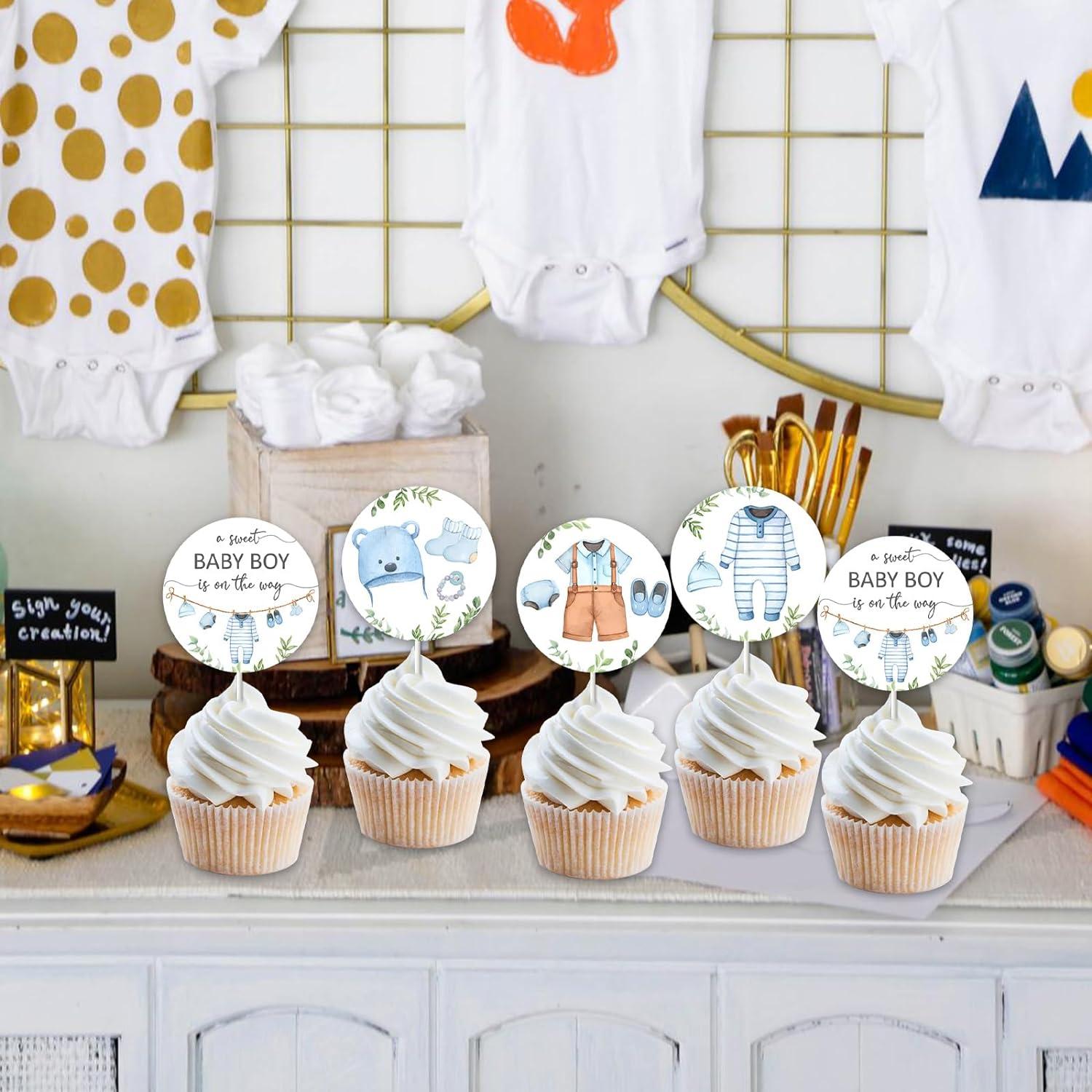 kreat4joy 36pcs Baby Shower Cupcake Toppers Boy Baby Clothes Shower ...