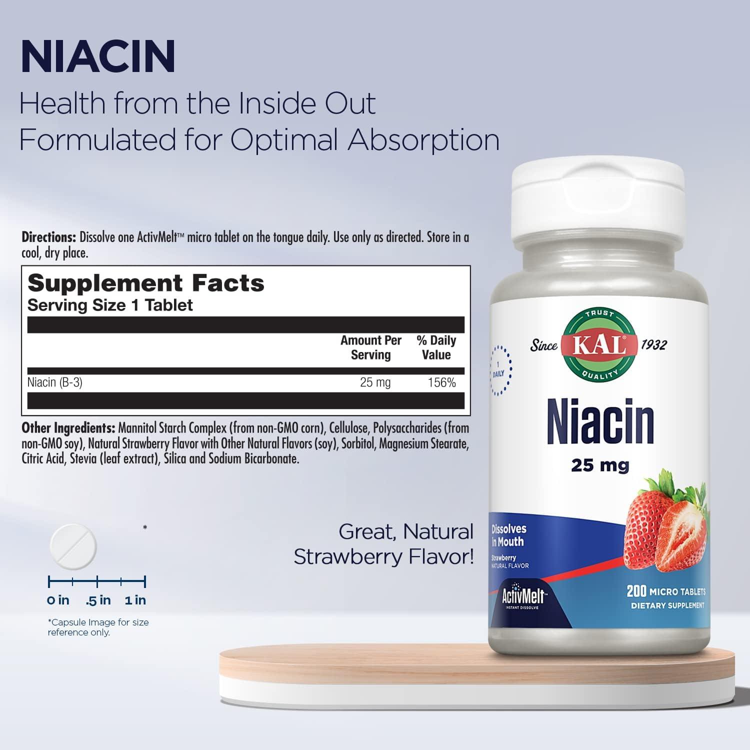 Kal 25mg Niacin Tablets Strawberry - 200 Count | Buy Now with Express ...