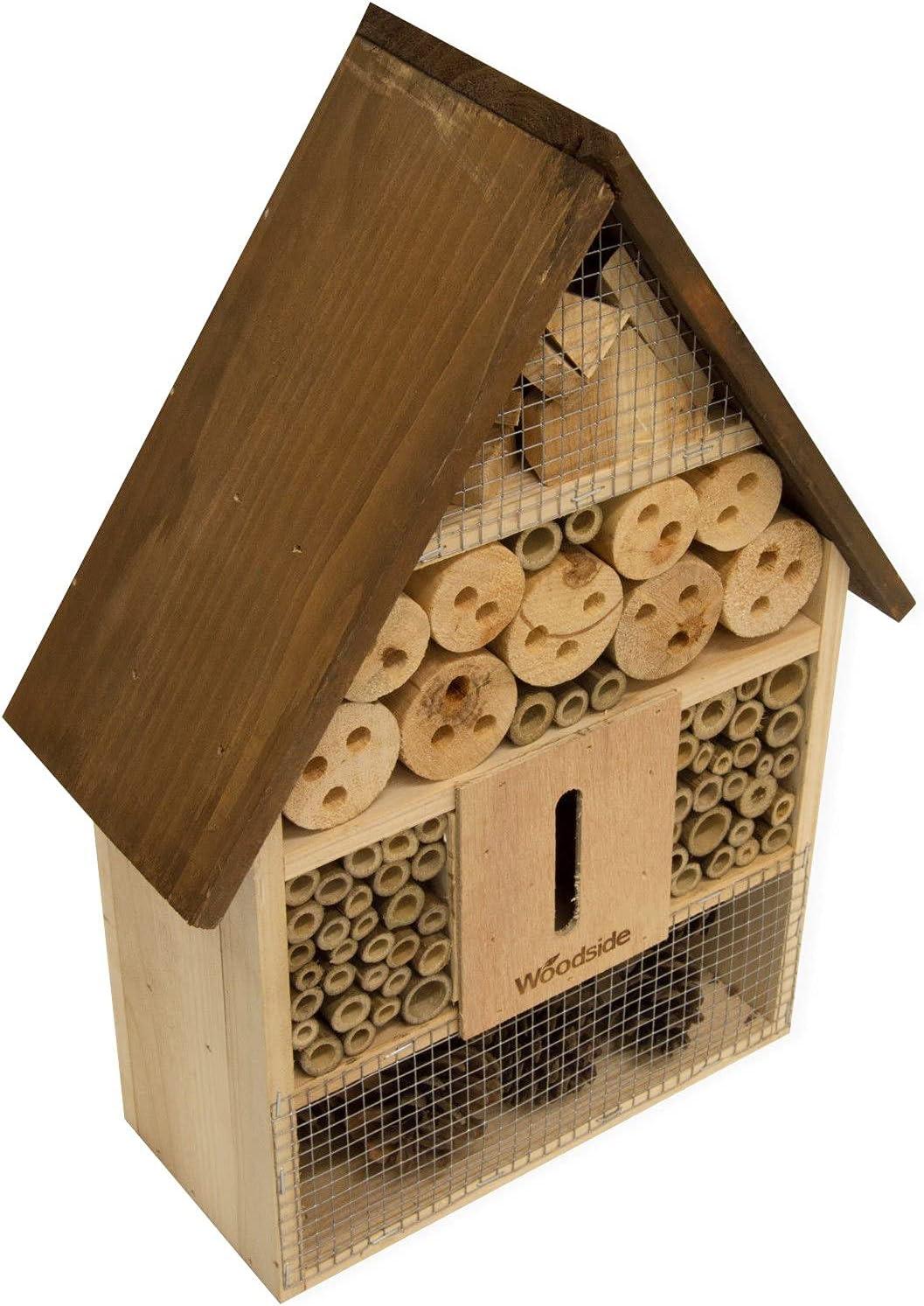 Woodside Wooden Insect & Bee House - Natural Wood Bug Hotel for Garden ...