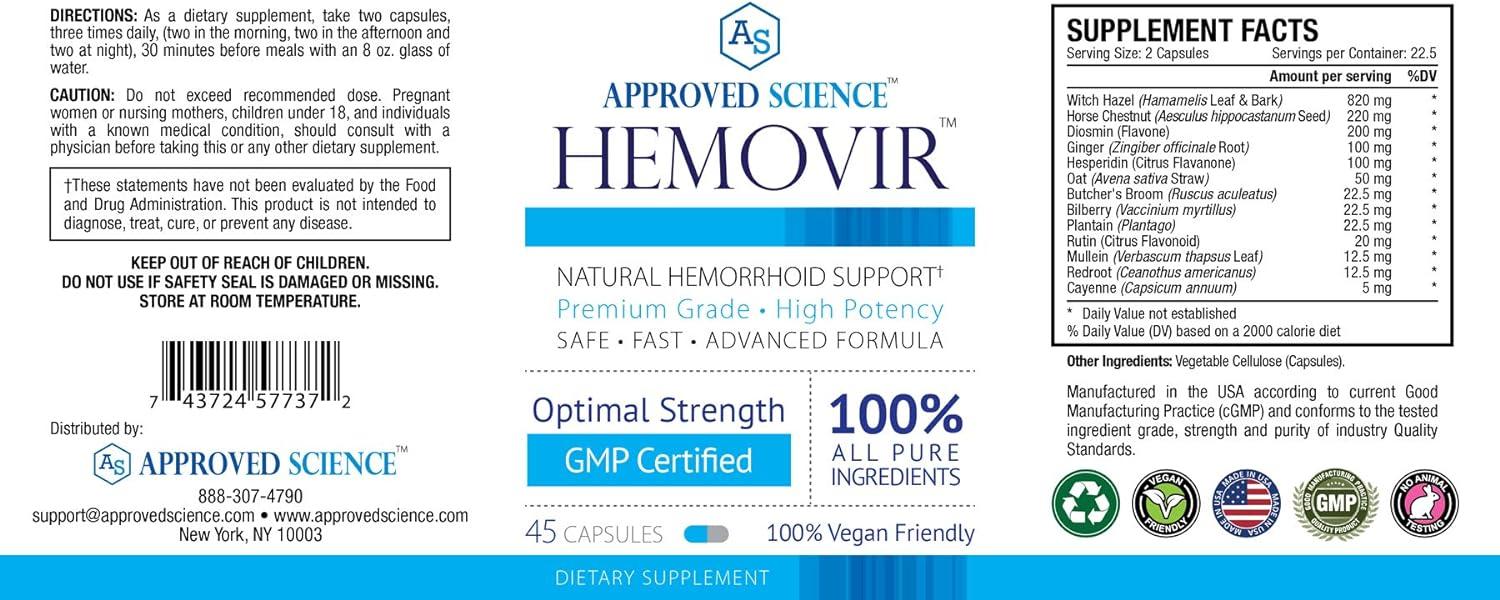 Approved Science Hemovir - Hemorrhoid Support Supplement - 3 Bottles ...
